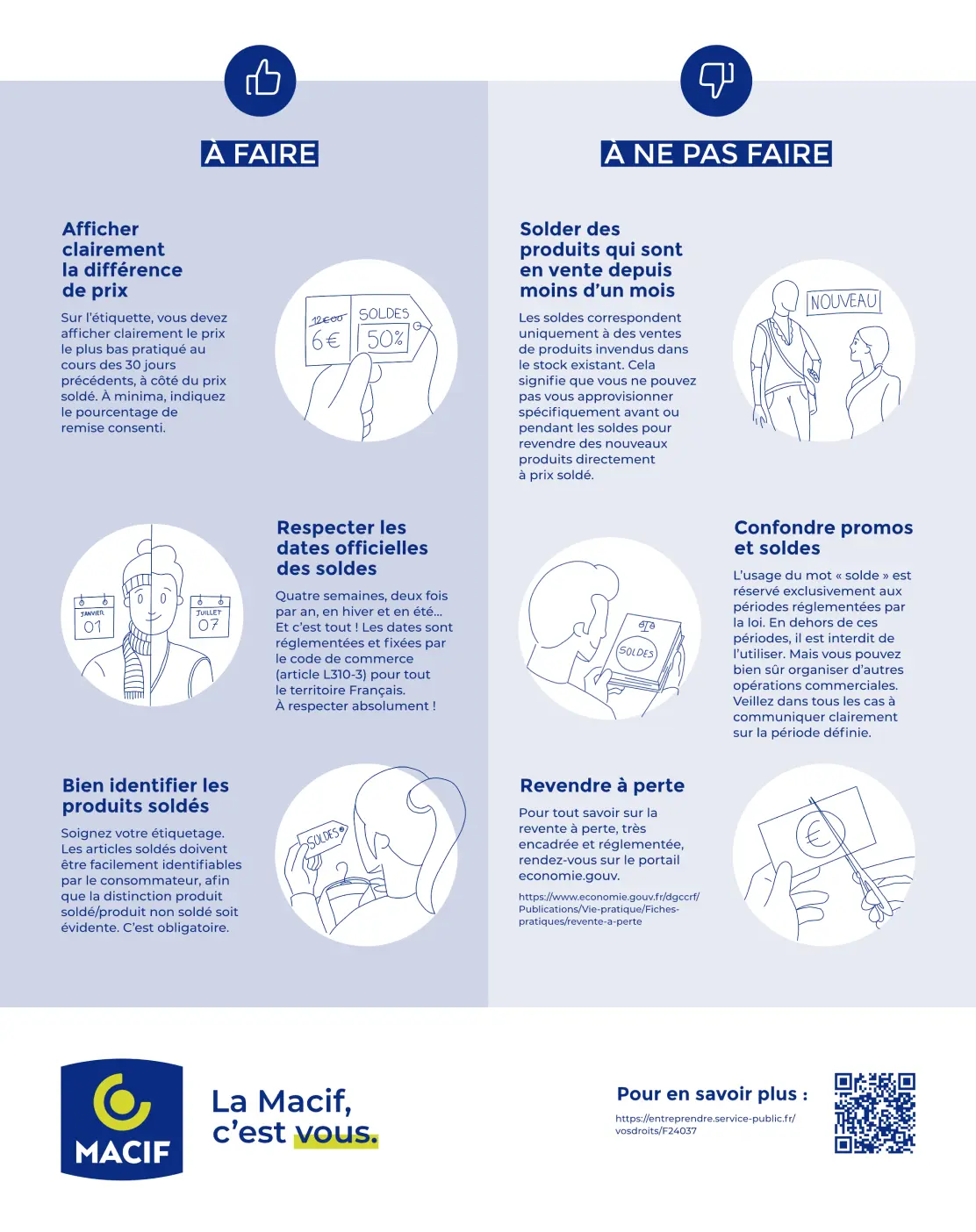 Infographie des principales règles à respecter pendant les soldes - Macif